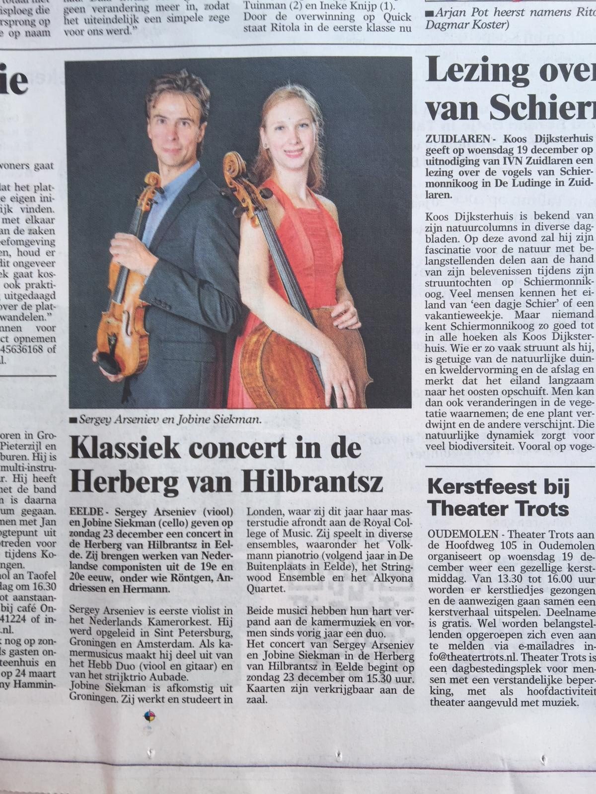 Duo concerts in newspapers - Jobine Siekman